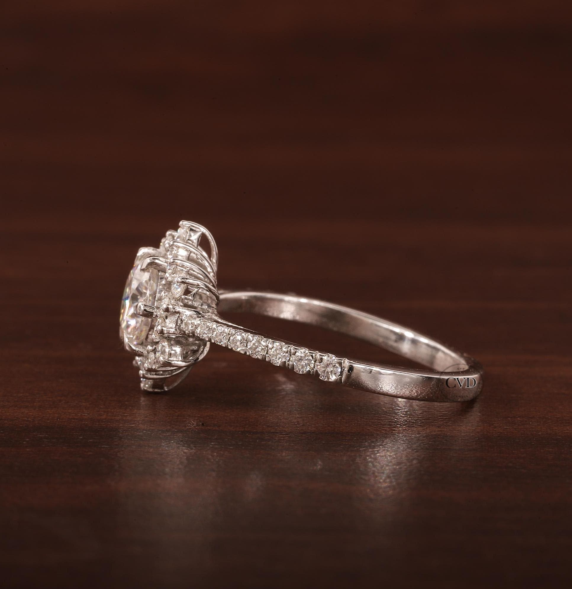 1 CT Starburst Round Cut Lab Grown Diamond Floral Halo Engagement Ring ...