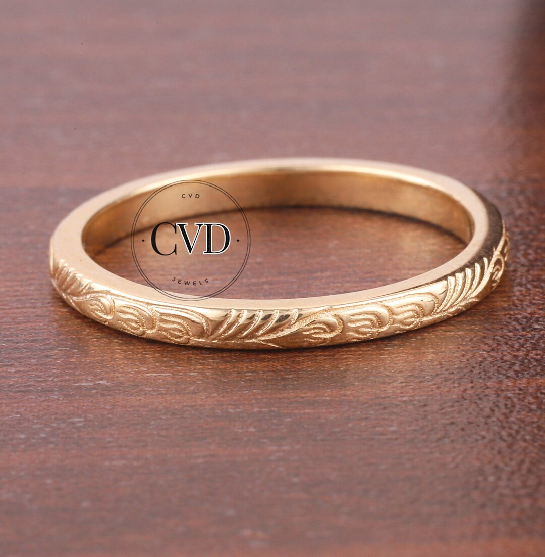 Gold Floral Band, Minimal Band Ring, Simple Ring, Floral Ring, Wedding ...