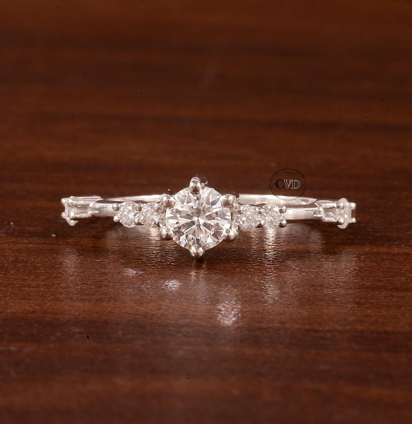 Delicate 14K Gold Moissanite Small Engagement Ring, Dainty Promise Ring ...