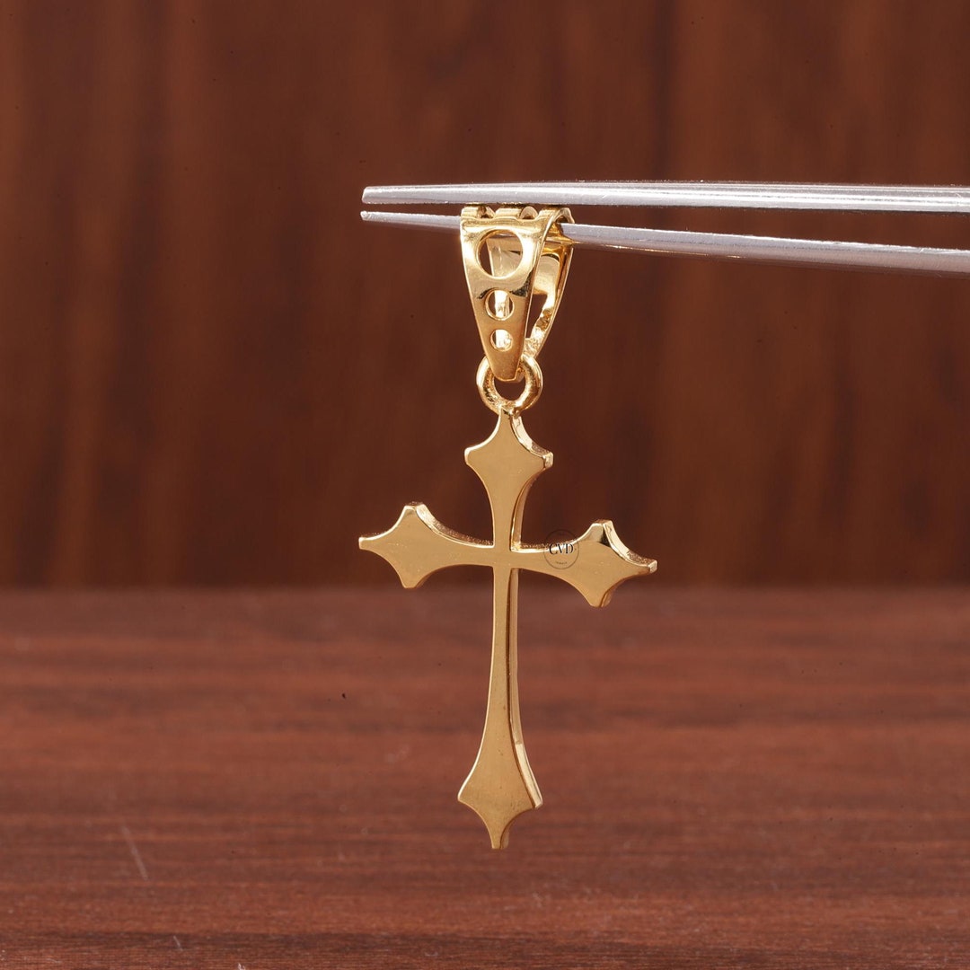 Dainty Solid Gold Gothic Cross Necklace for Women / Men 10k 14k 18k ...