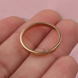 Moissanite Starburst Wedding Band Ring, 14k Solid Gold Dainty Star ...