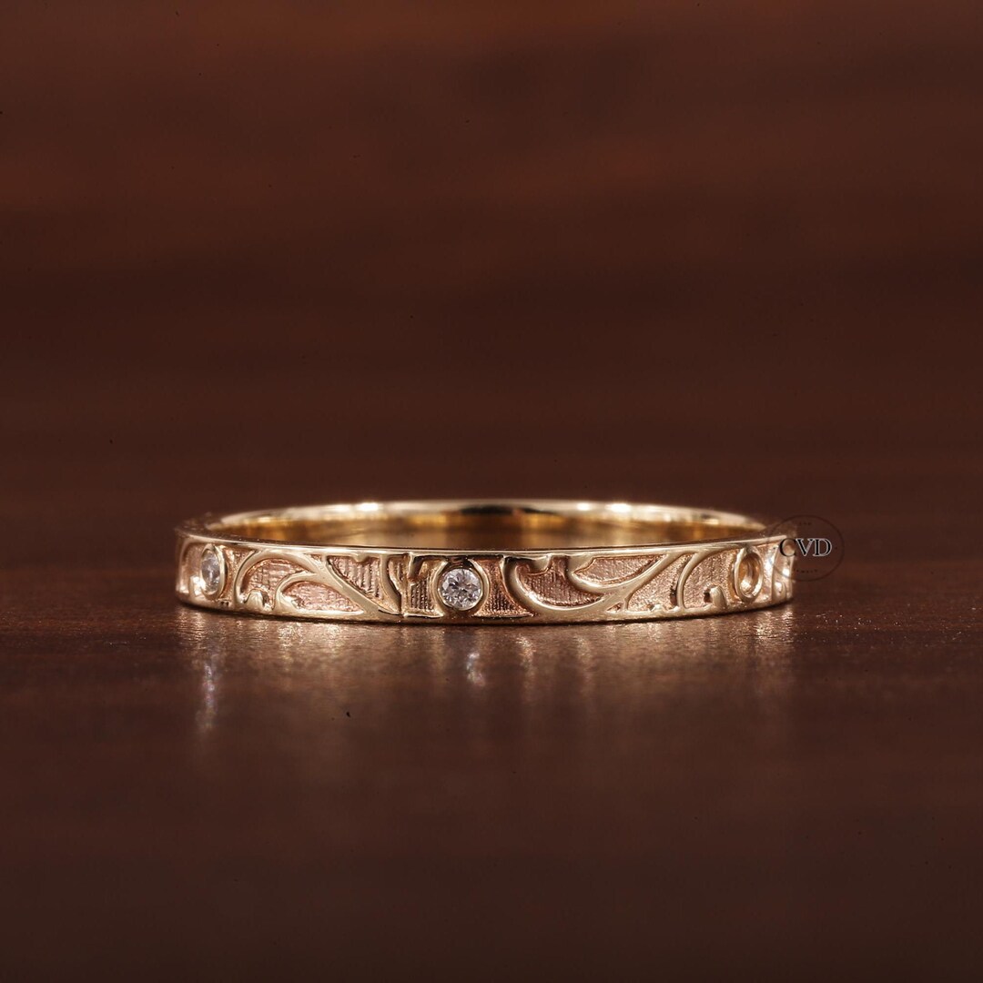Minimalist Gold Vine Pattern Wedding Ring, 18K Gold Victorian Ring ...