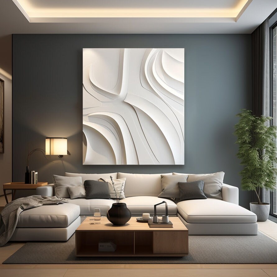 Large Pure White Sculpture Wall Art Original Modern Abstract Home Decor ...