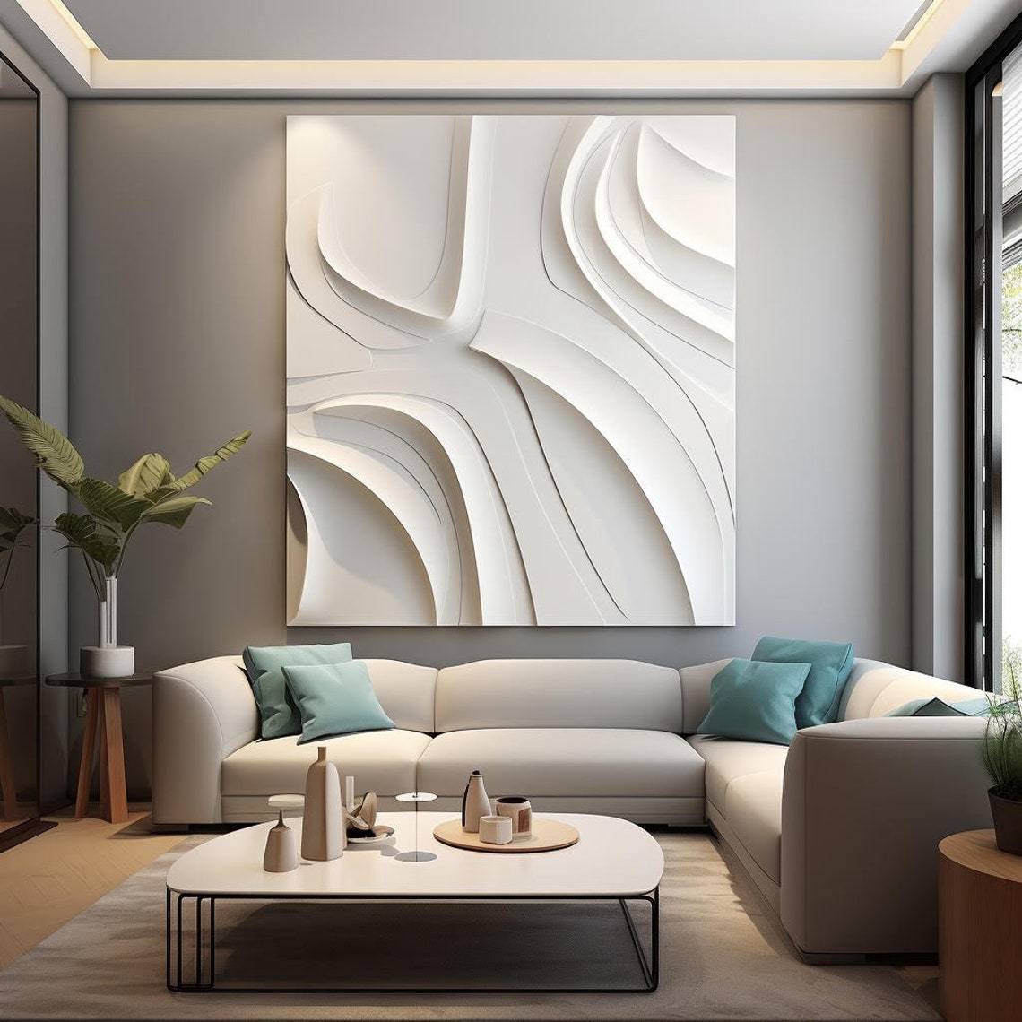 Large Pure White Sculpture Wall Art Original Modern Abstract Home Decor ...