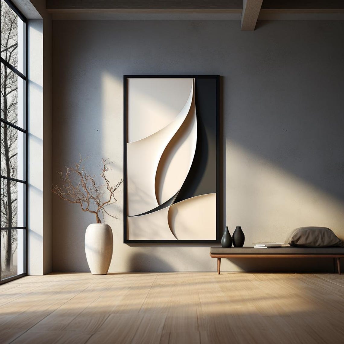 White and Gray Wood Sculptured Wall Hanging Modern Wood Wall Art ...