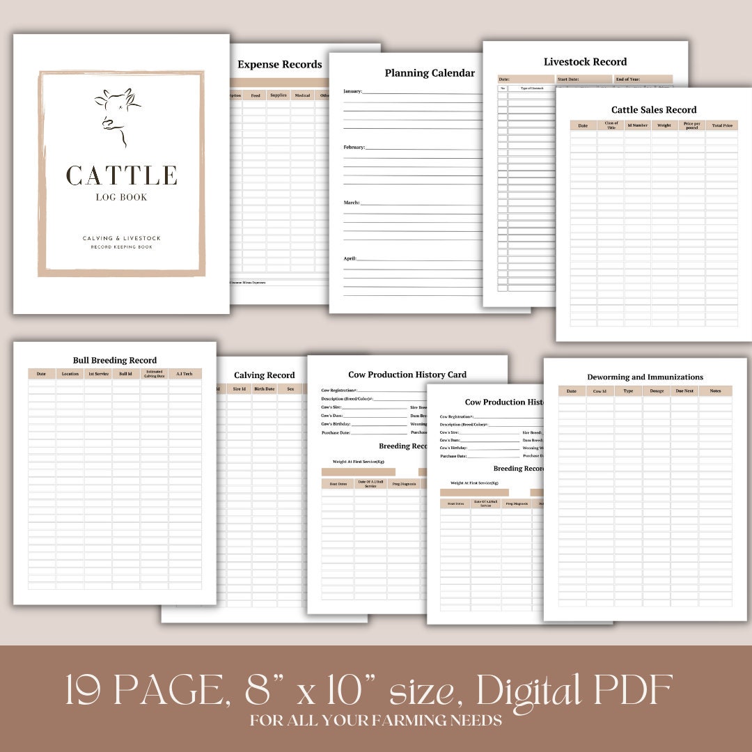 Cattle Breeding Log Book Calving & Livestock Record Keeping Book - Etsy