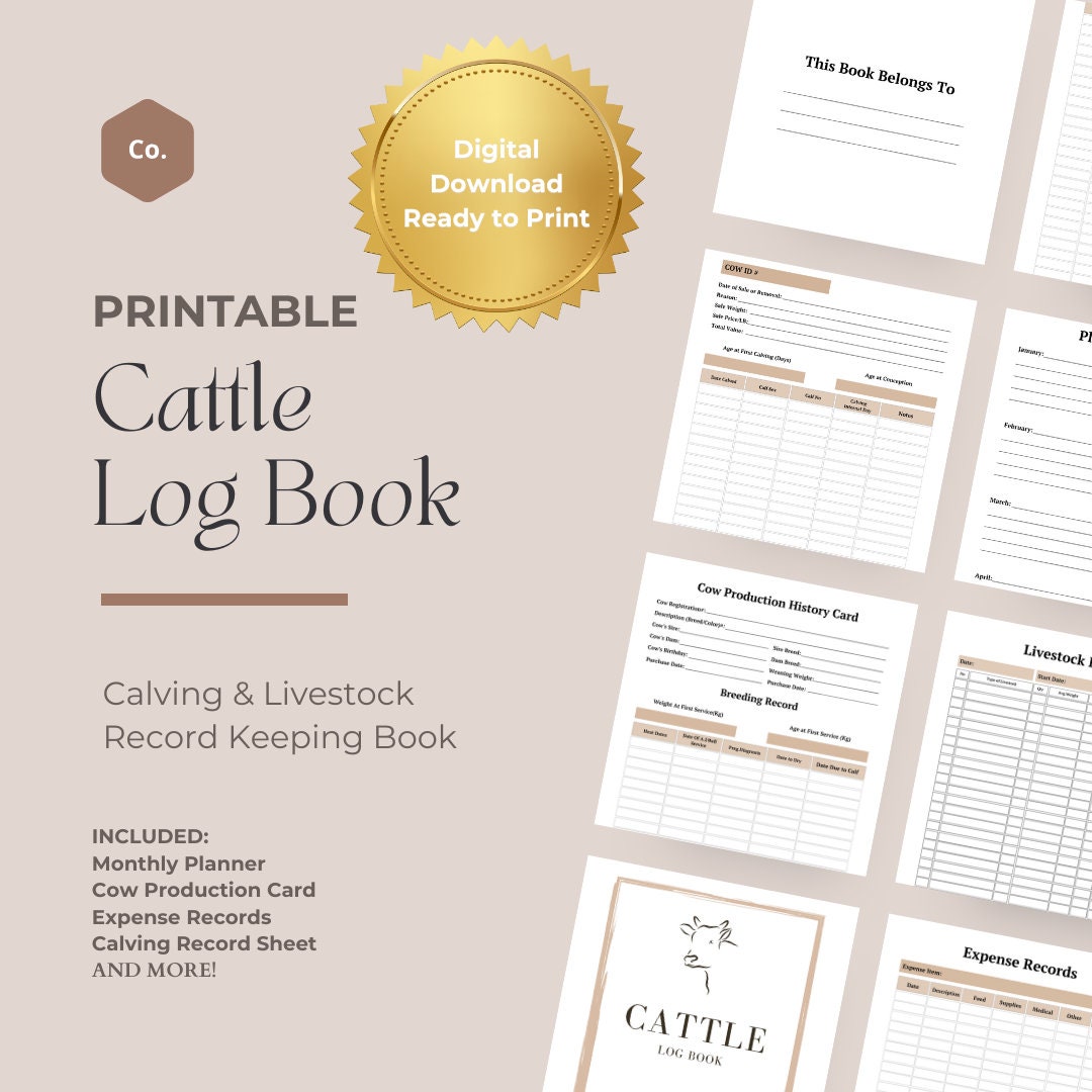 Cattle Breeding Log Book Calving & Livestock Record Keeping Book - Etsy