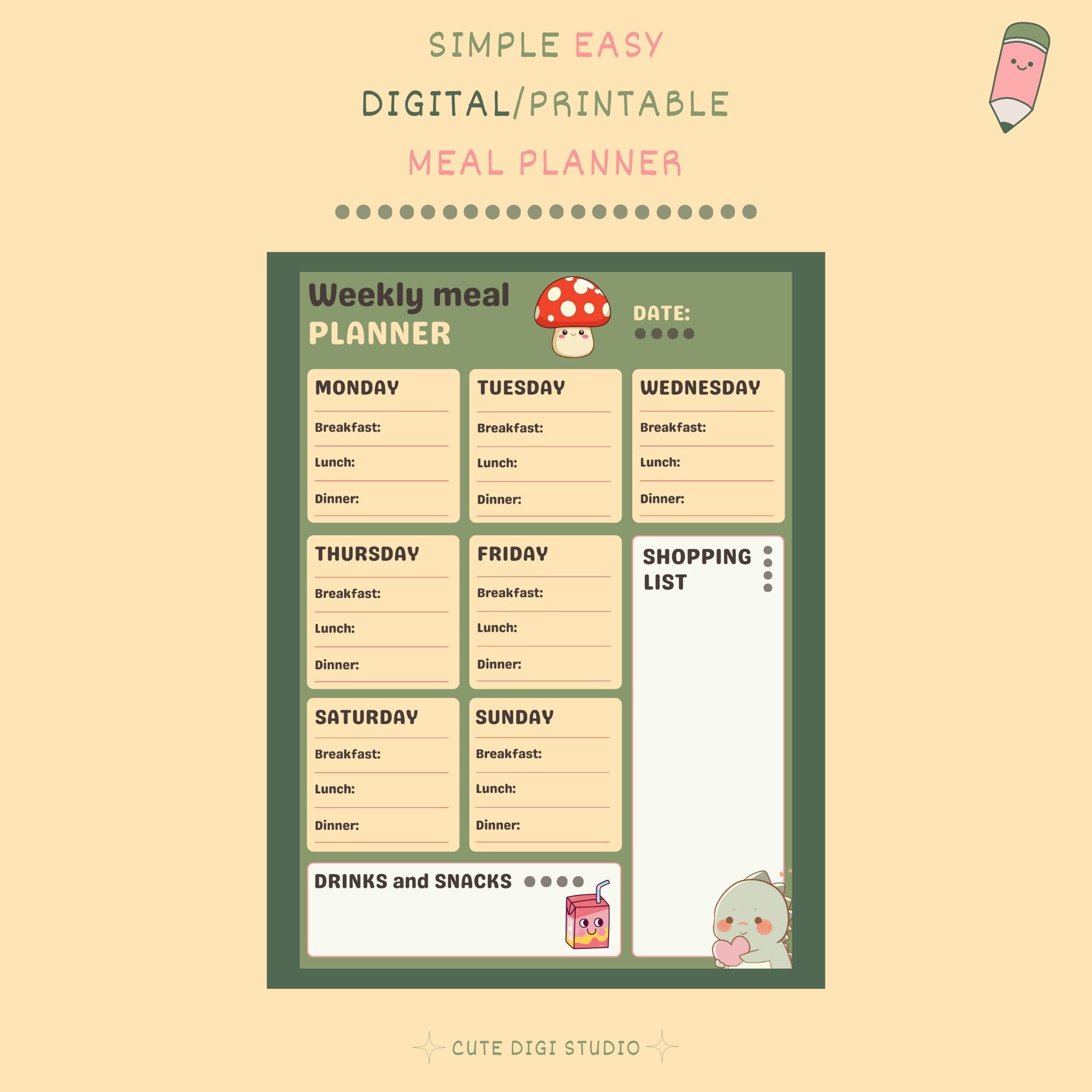 Cute Weekly Meal Planner Template
