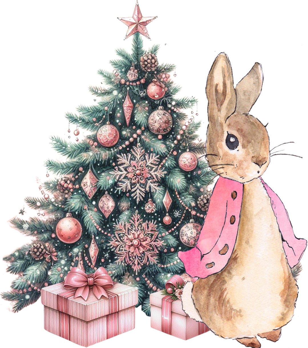 Christmas Pink Tree Flopsy Bunny PNG Digital Download File Xmas Pastel ...