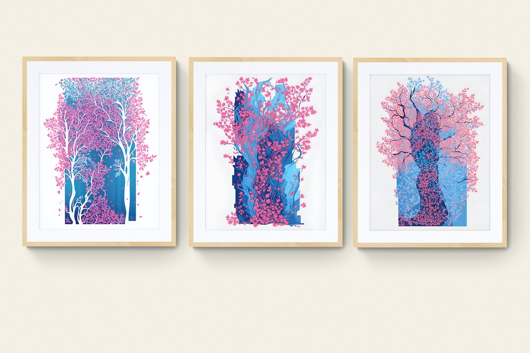 Pink and Blue Tree Digital Download Miniature Detailed - Etsy