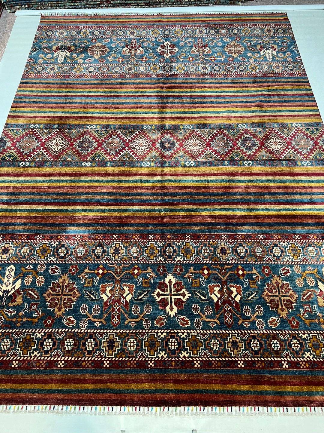 8x11 Rug, Handmade Rug, Sky Blue Rug, Trible Rug, Afghan Rug,squer Rug ...