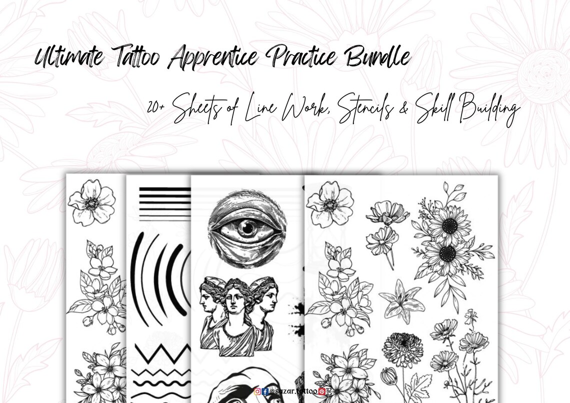 Tattoo Practice Bundle | Line Work, Stencils, Skill Building (instant ...