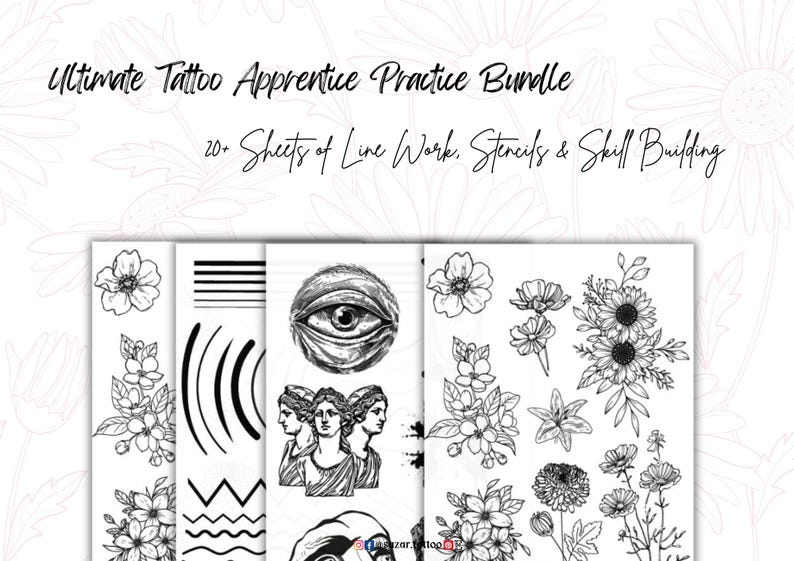 Tattoo Practice Bundle | Line Work, Stencils, Skill Building (instant ...