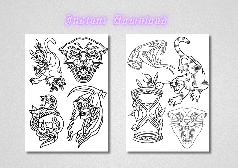 Tattoo Stencil | Instant Download: 10 Printable Tattoo Pages | Tatto ...