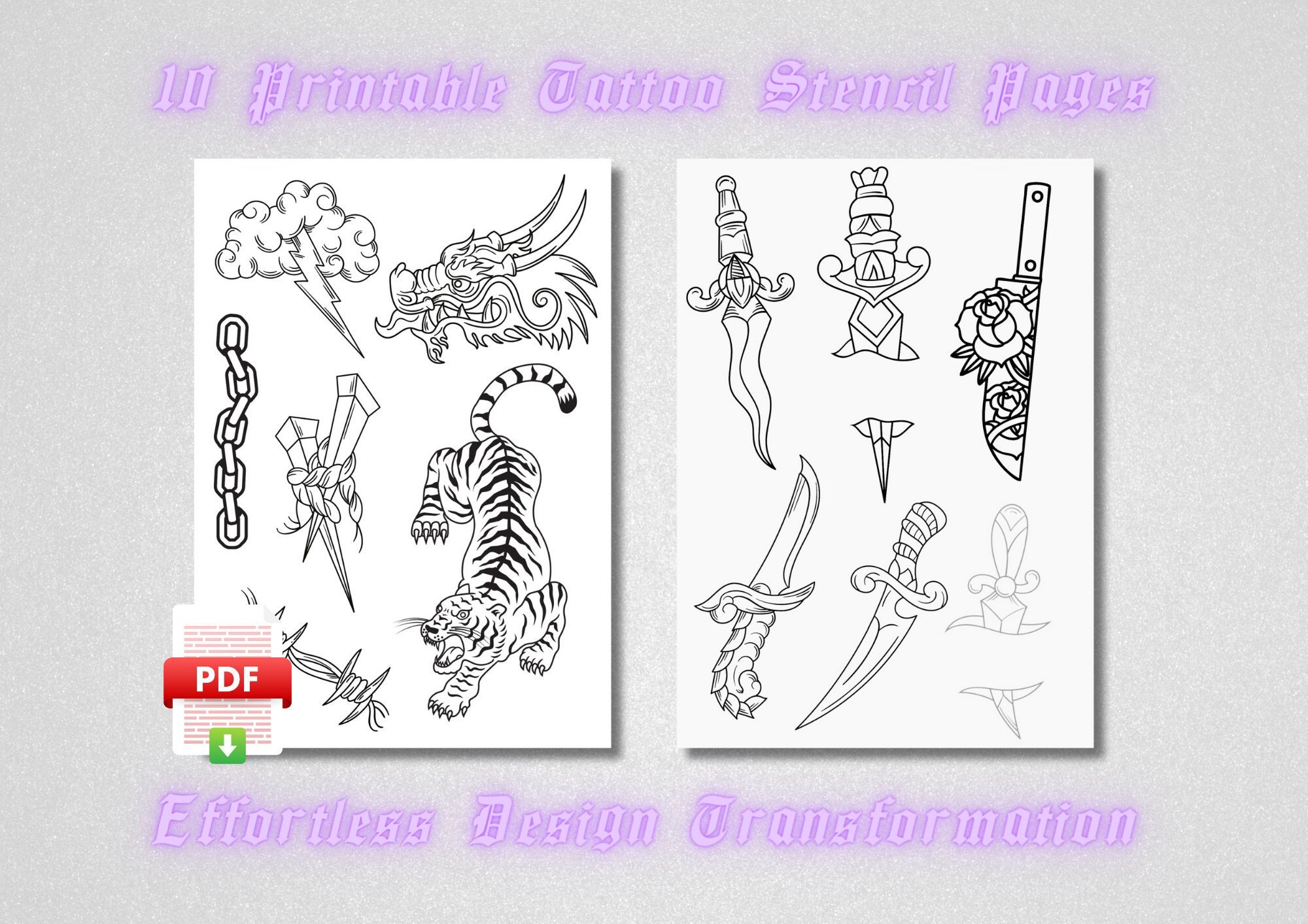 Tattoo Stencil | Instant Download: 10 Printable Tattoo Pages | Tatto ...