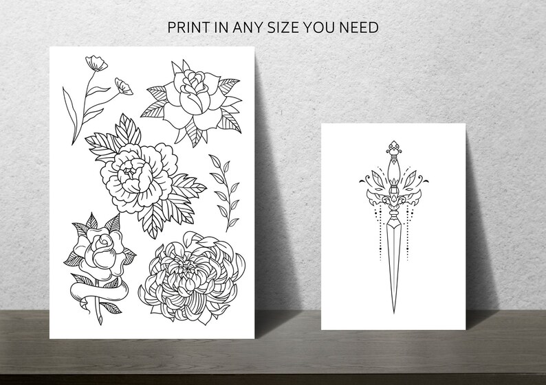 10 Printable Tattoo Stencil Pages Transform Ideas Into Easy Stencils - Etsy