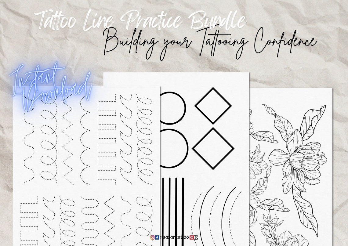 Tattoo Practice Sheets | Set of 10 Printable Stencils | Instant Download for Aspiring Tattoo ...