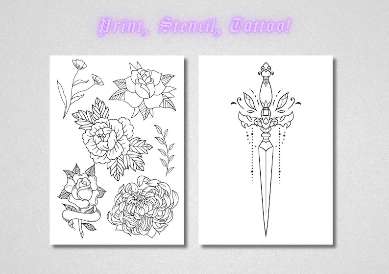 Tattoo Stencil | Instant Download: 10 Printable Tattoo Pages | Tatto ...