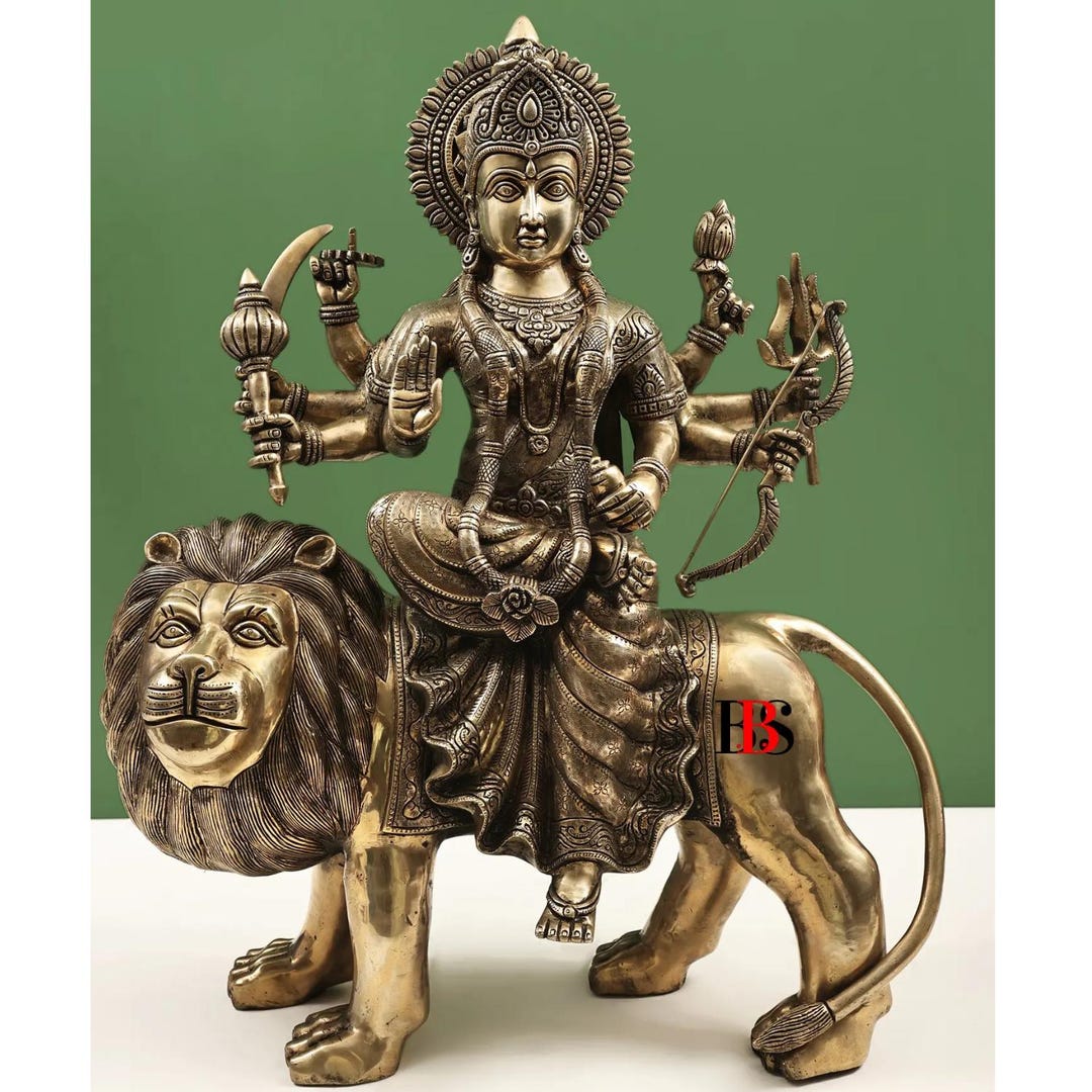 Large Durga Brass Statue, Ma Durga Brass Idol, Shera Wali Durga Maa ...