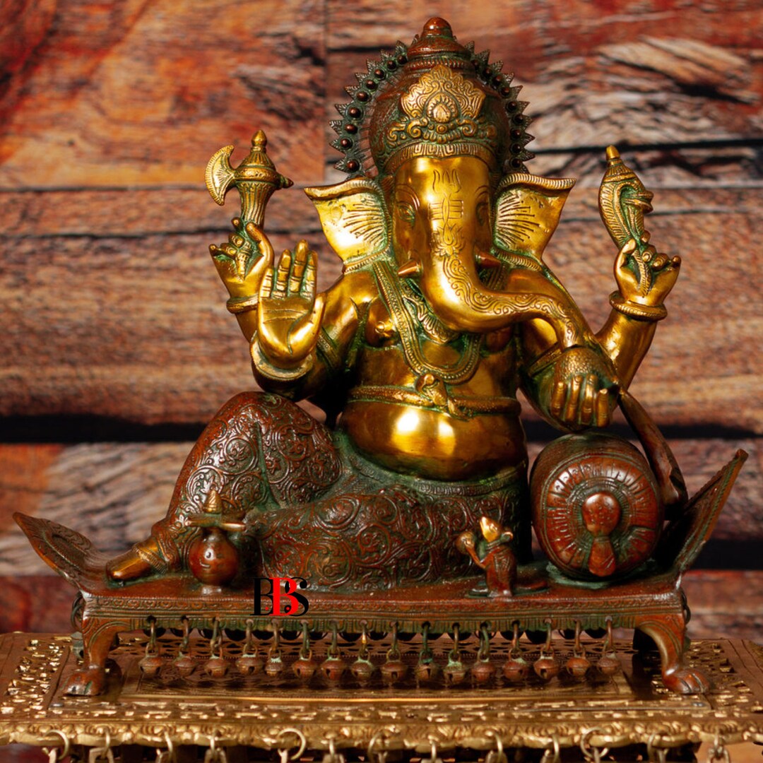 Brass Ganesh Statue at Ease Position Ganesha Lying on Bed Giving ...