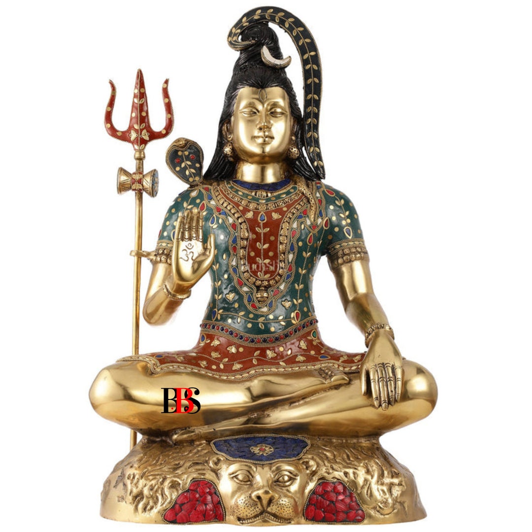 Shiva Brass Statue With Stone Disinge, Brass Shiv Murti Idol, Large ...