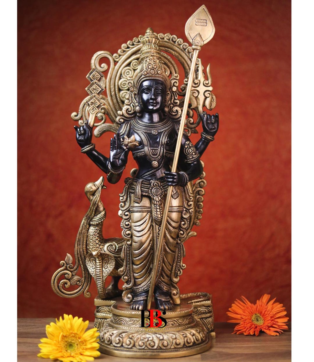Large Brass Murugan Statue: Indian Art Showpiece With Peacock - Etsy