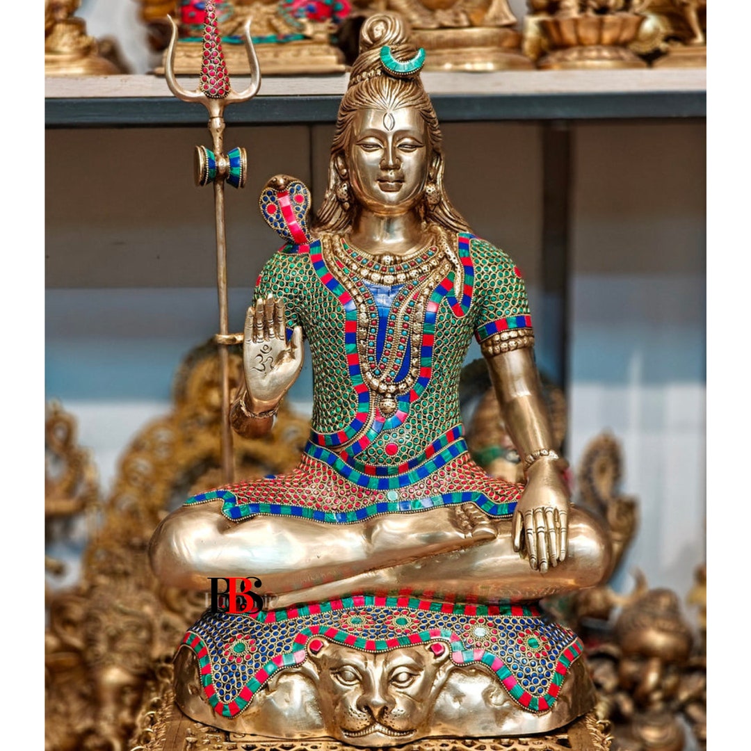 Shiva Brass Statue With Stone Disinge, Brass Shiv Murti Idol, Large ...