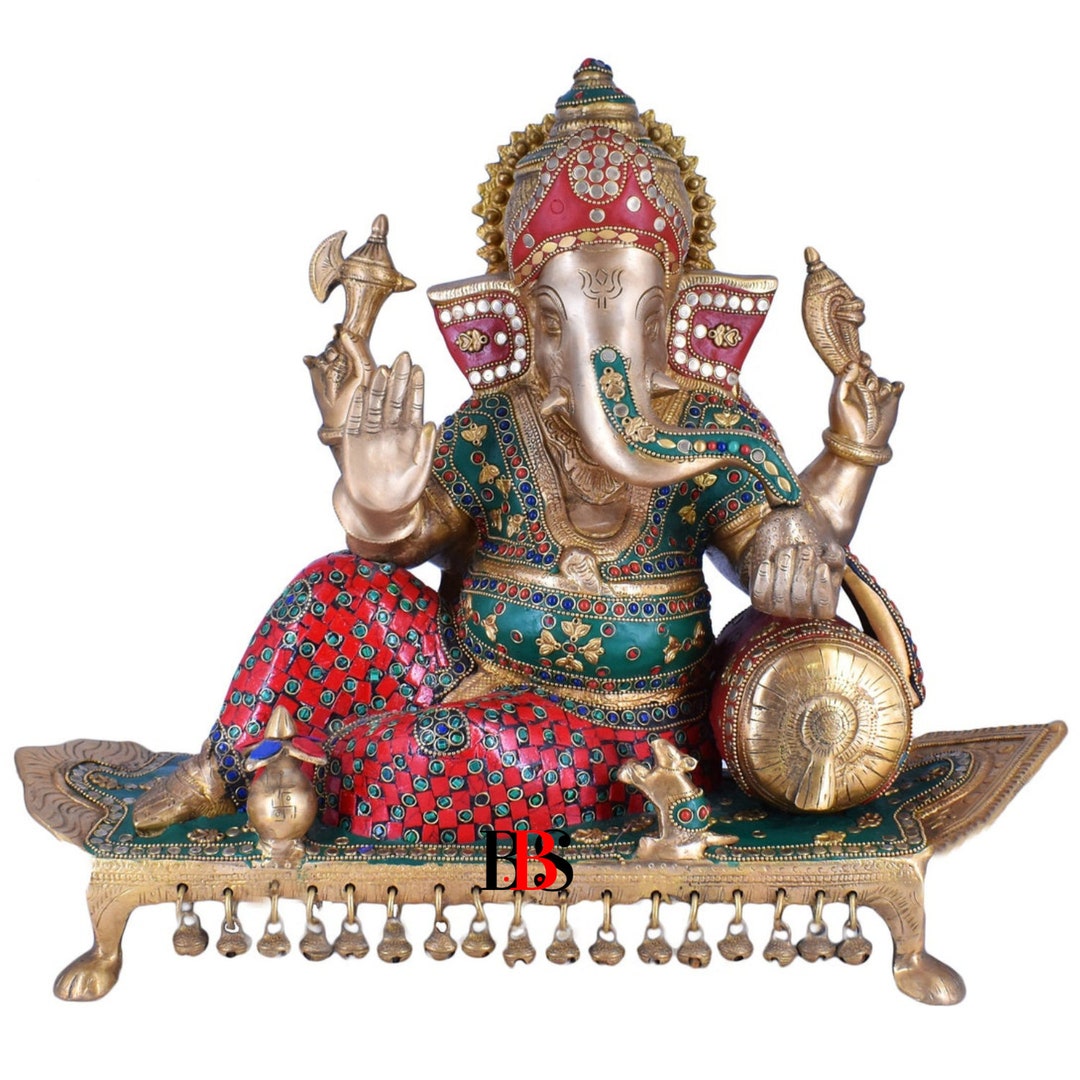 Brass Ganesh Statue at Ease Position Ganesha Lying on Bed Giving ...