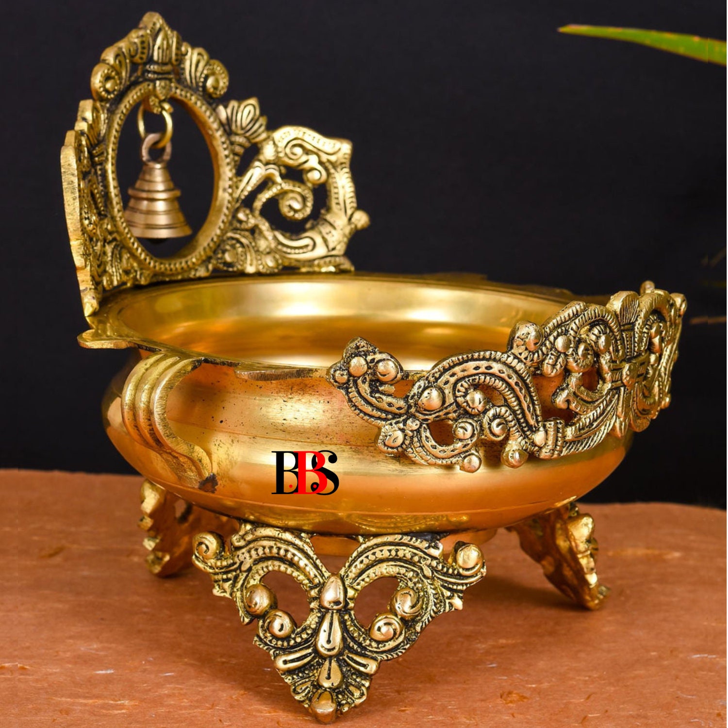 Brass Urli Bowl With Hanging Bell, Urli Bowl Brass Decor, Traditional ...