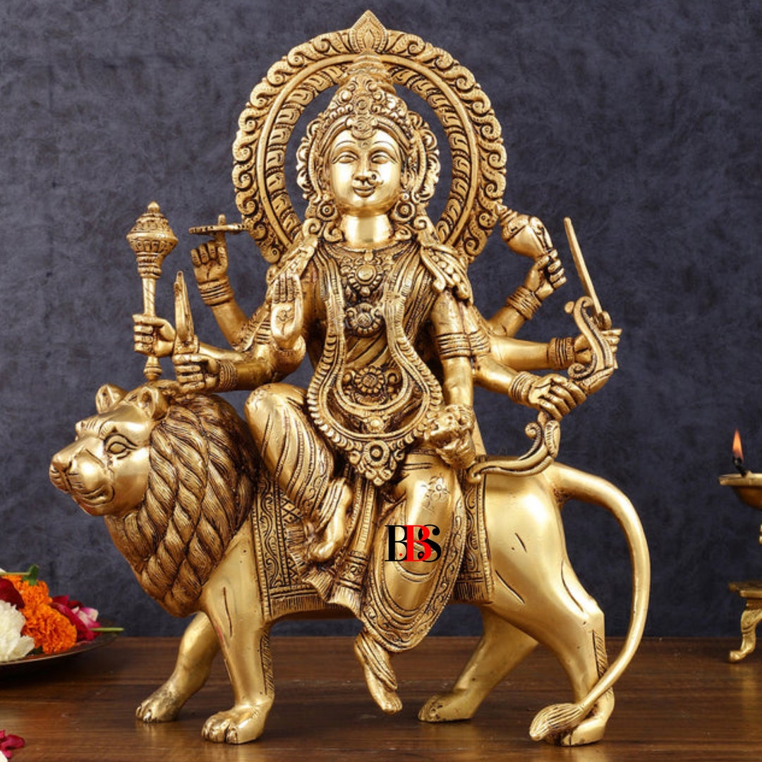 Durga Brass Statue, Ma Durga Brass Idol, Shera Wali Durga Maa , Large ...
