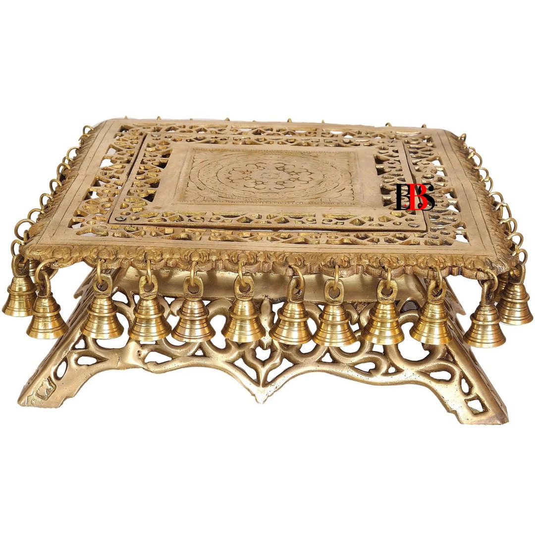 Brass Table Chowki Decor, Ethnic Design Chowki Stool Table Brass With ...