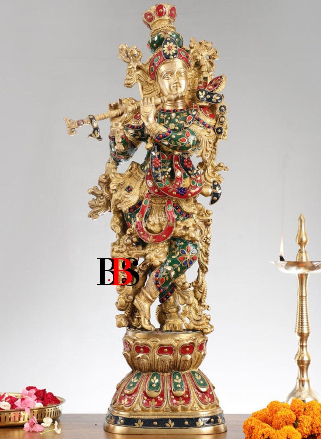 Krishna Brass Statue With Stone Disinge Lord Krishna Statues Idol ...