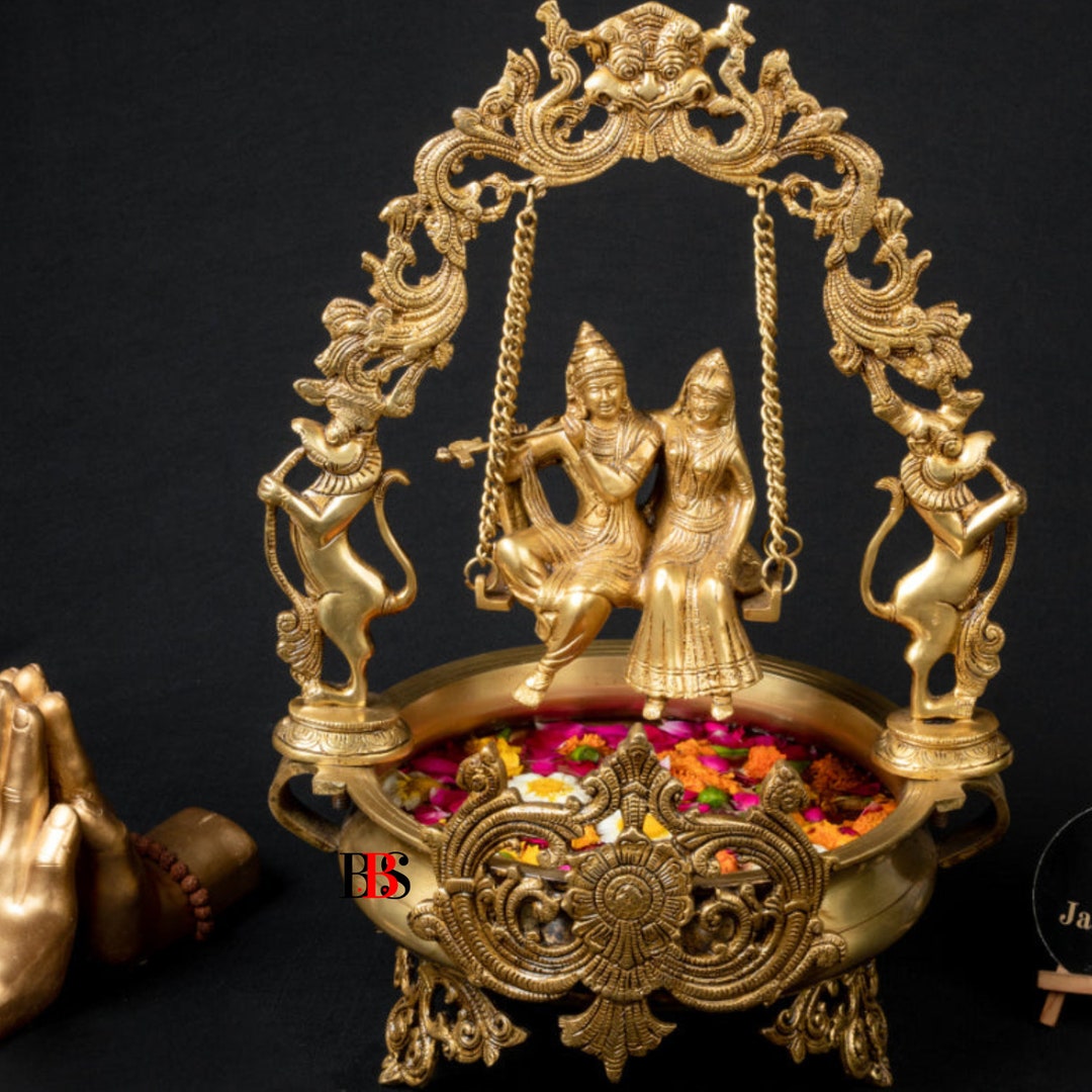 Radha Krishna Swing Brass Urli, Radha Krishna Urli, Traditional Urli ...