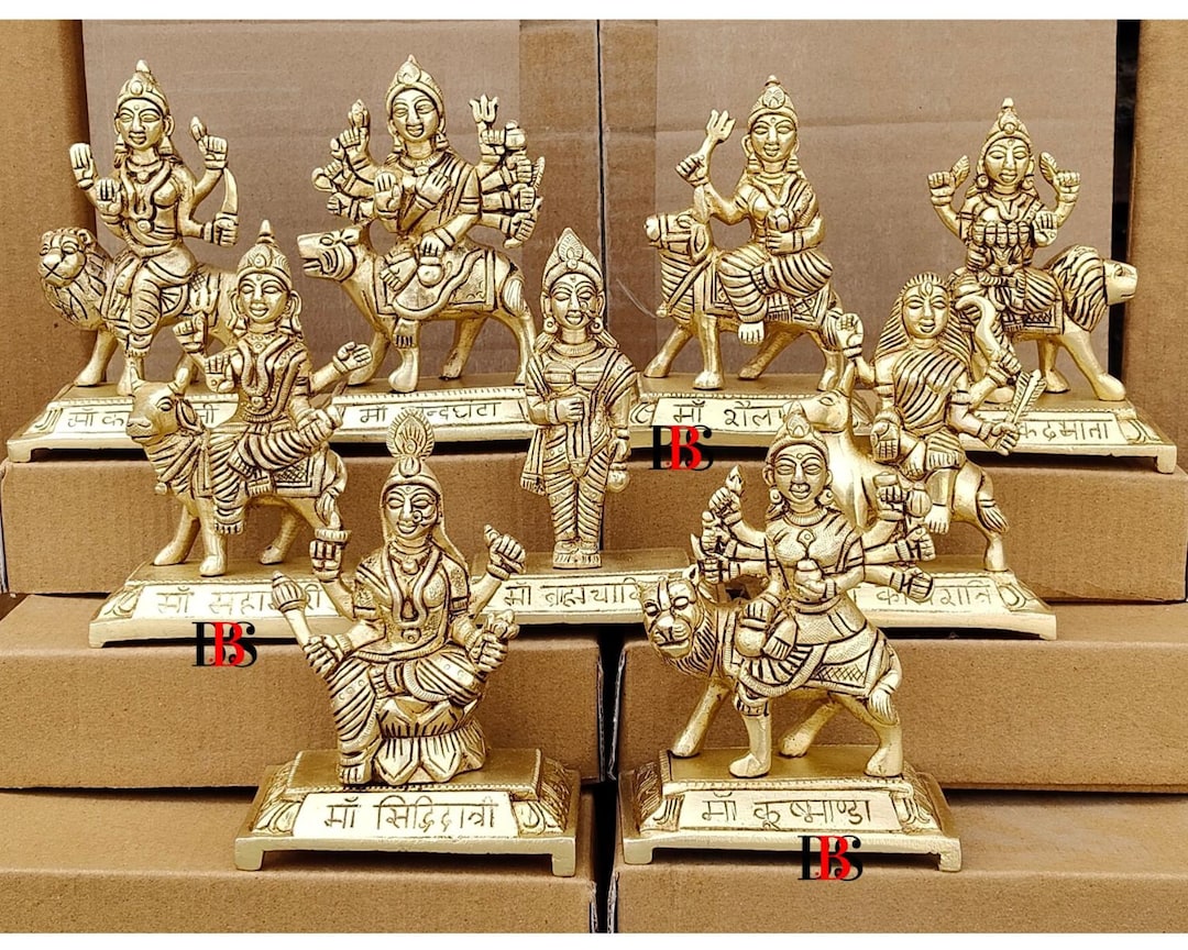 Nav Durga Brass Idols, Durga Maa Statue Set of 9, Brass Nav Durga ...