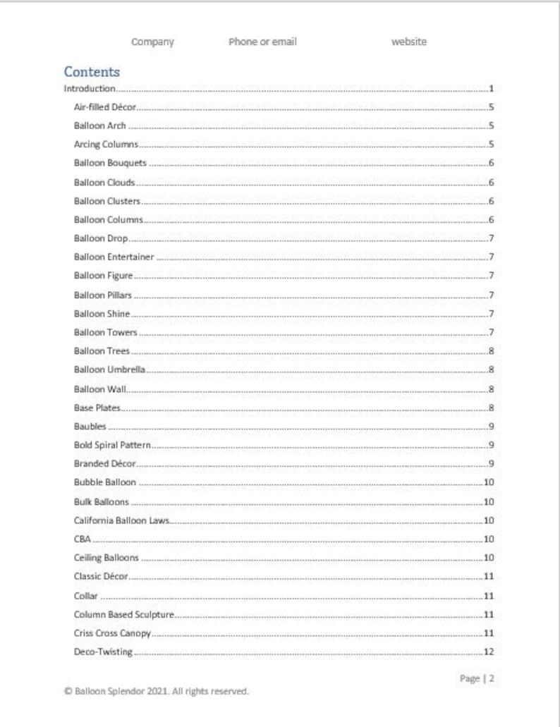 The Language of Balloon Art Glossary in Word, Fully Editable in ...