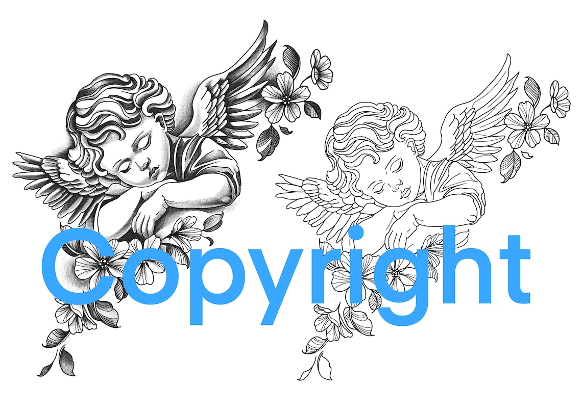 Guardian Angel Tattoo Design Stencil Template Tattoo Flash Instant ...