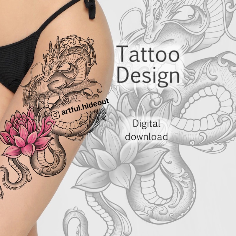 Dragon and Lotus Tattoo - Etsy
