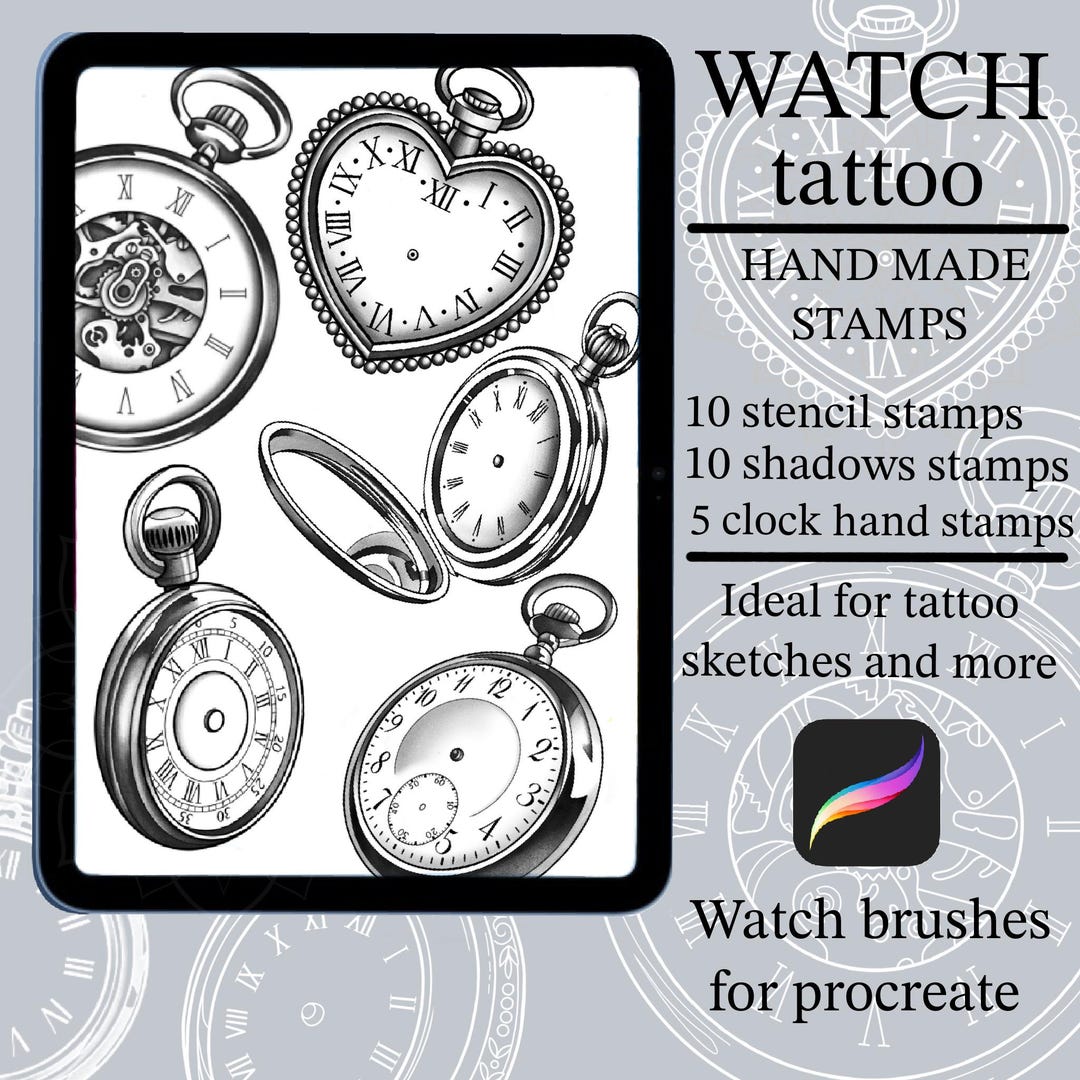 Procreate Pocket Watch Brush Set | Tattoo Stencils, Flash (digital ...