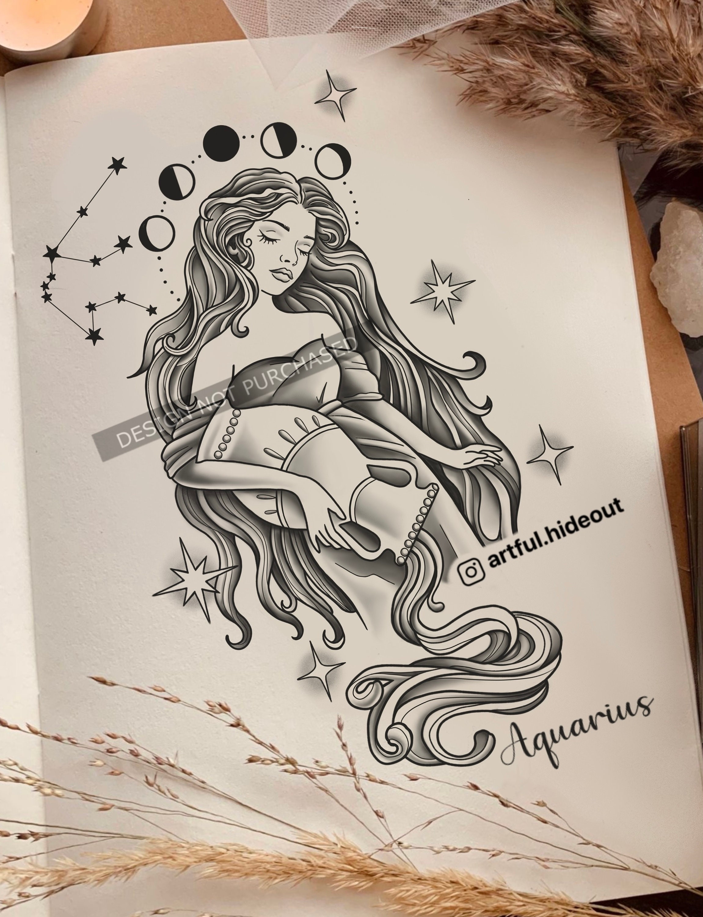 Aquarius Tattoo Design on Arm Leg Back | Zodiac Tattoo Flash | Custom ...