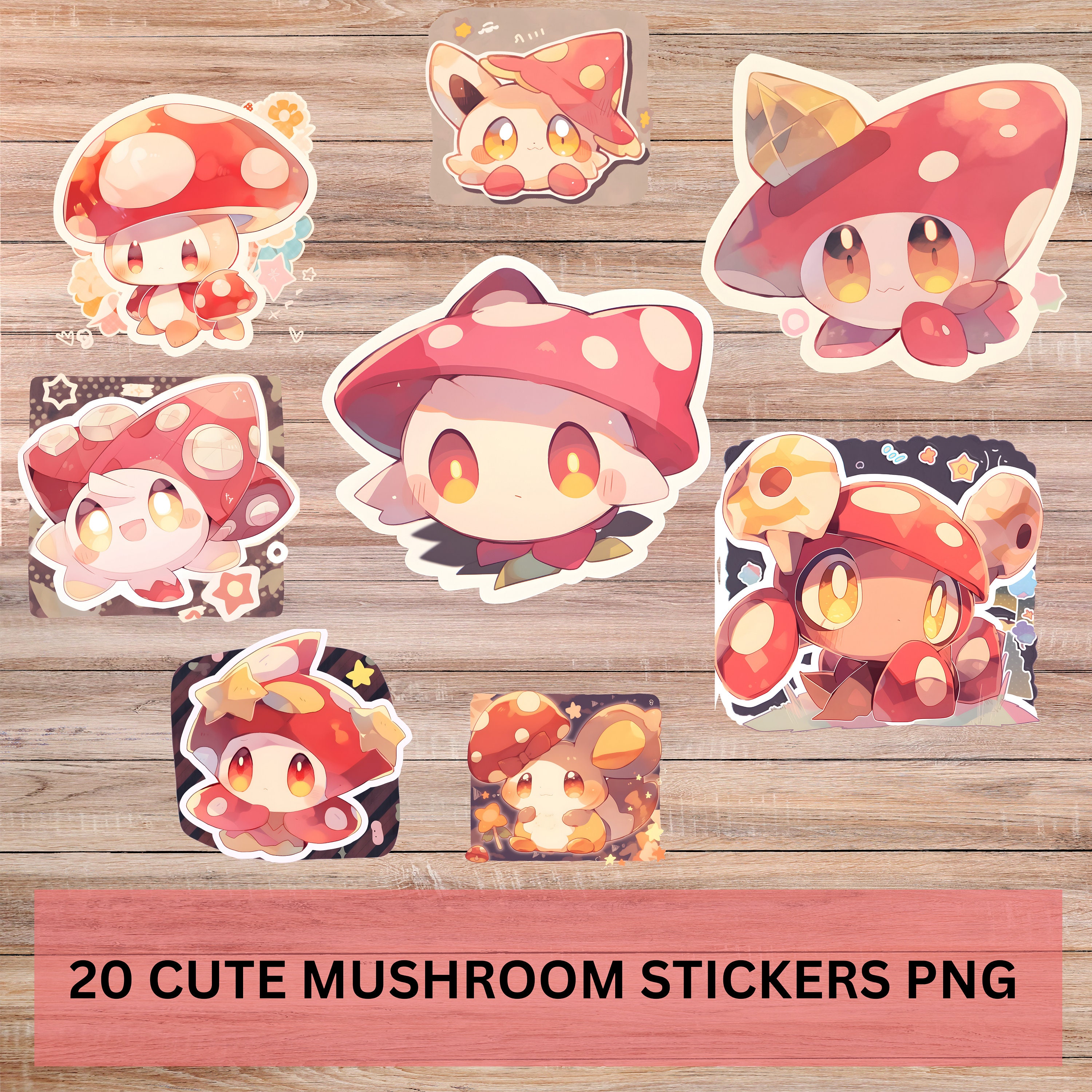 Enchanted Forest Fungi Cute Mushroom PNG Sticker Collection, Printable ...