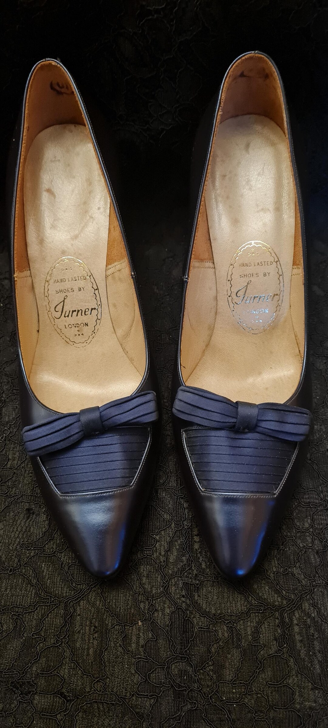 Vintage 1950s Hand Lasted Ladies Heels Shoes by Turner London Blue Navy ...
