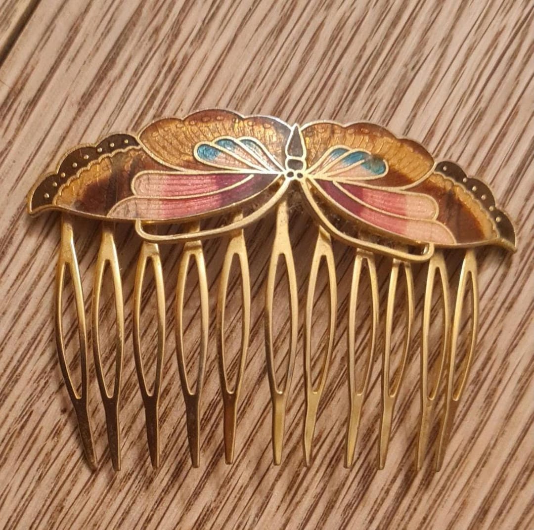 Vintage Cloisonne Butterfly Enamel Hair Comb Slide Gold Tone - Etsy