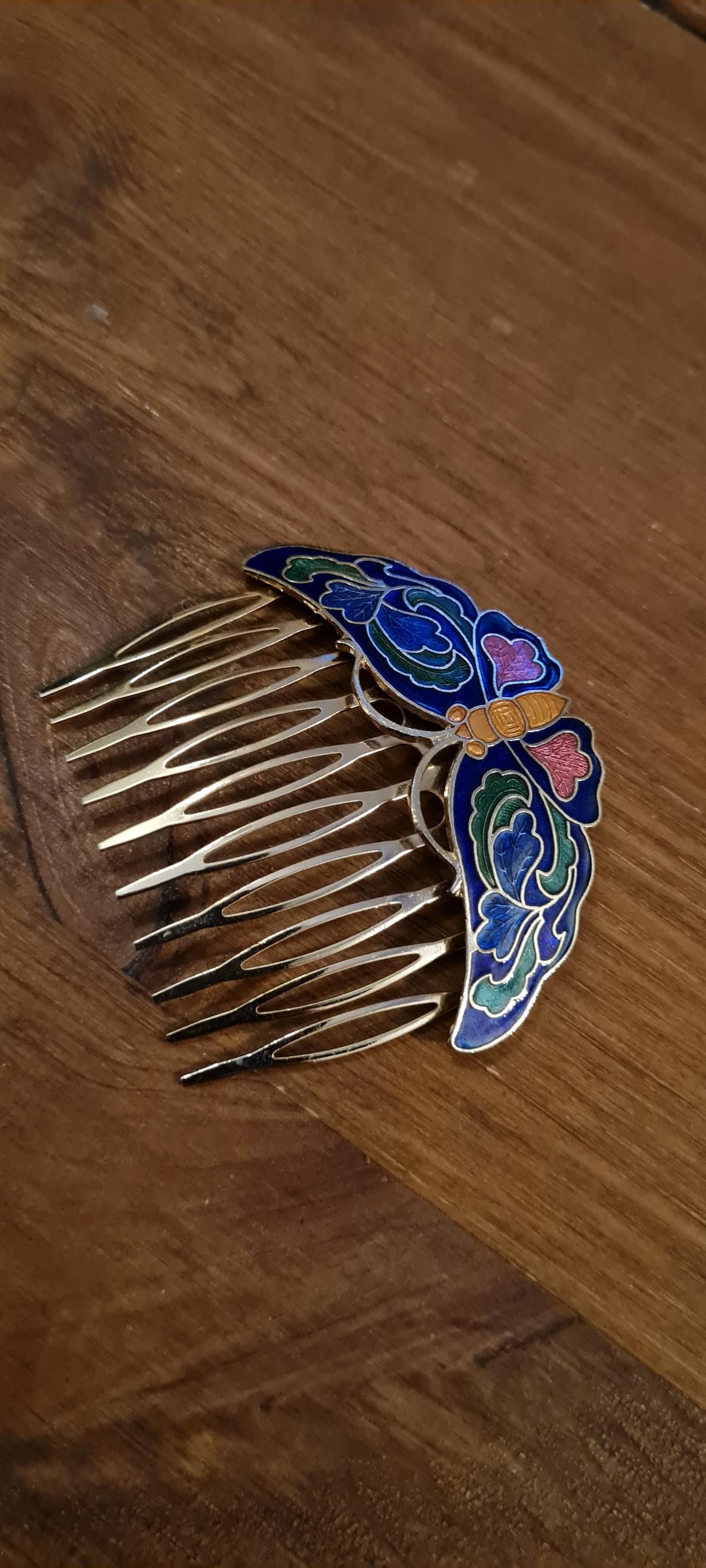 Vintage Cloisonne Butterfly Enamel Hair Comb Slide Gold Tone - Etsy