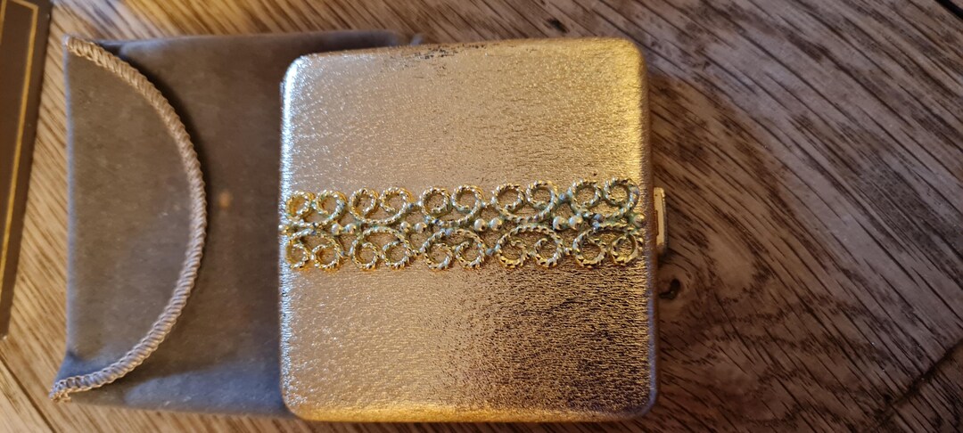 Vintage 1960s Brushed Gold Square Compact With Filigree Detail by Avon ...