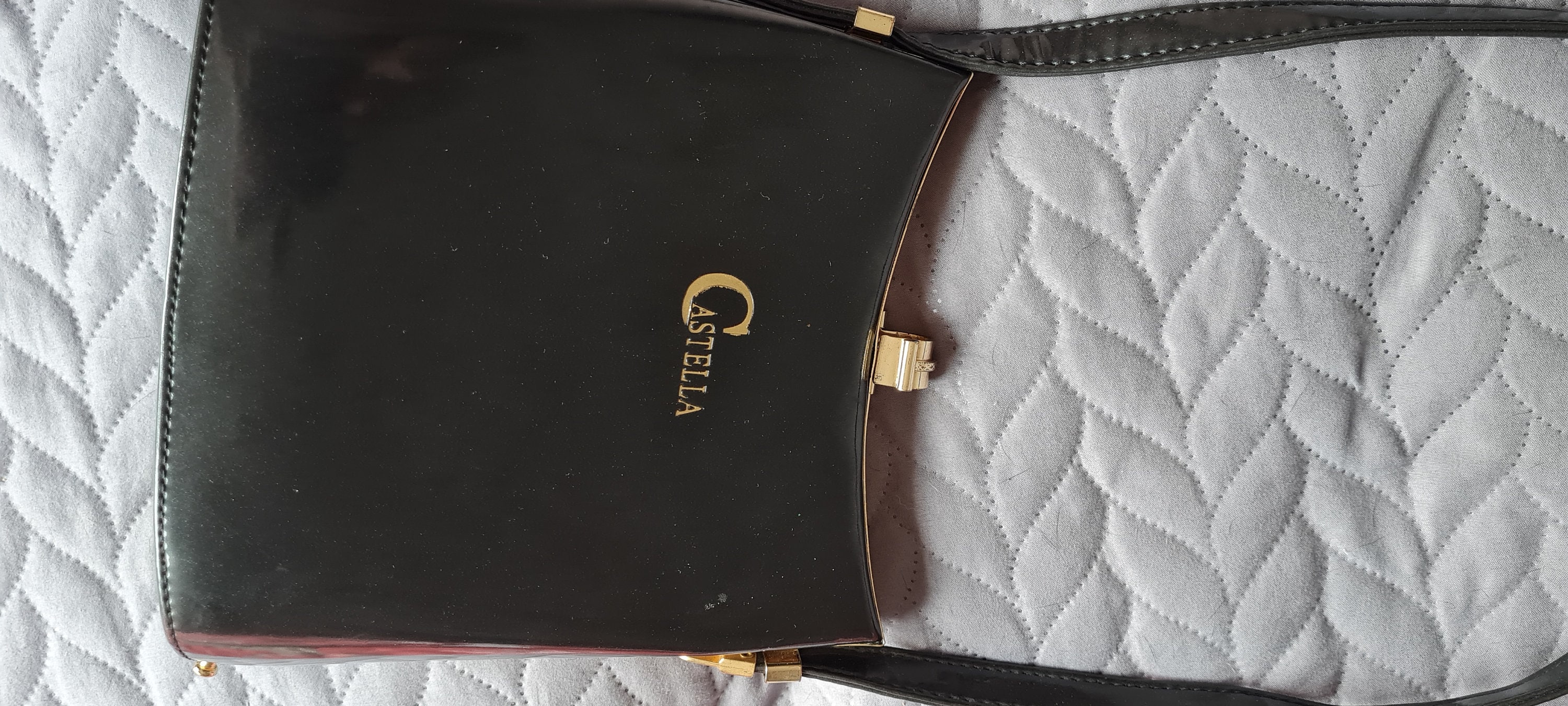 Vintage Original Unique Design Castella Retro Classic Black Patent Bag ...