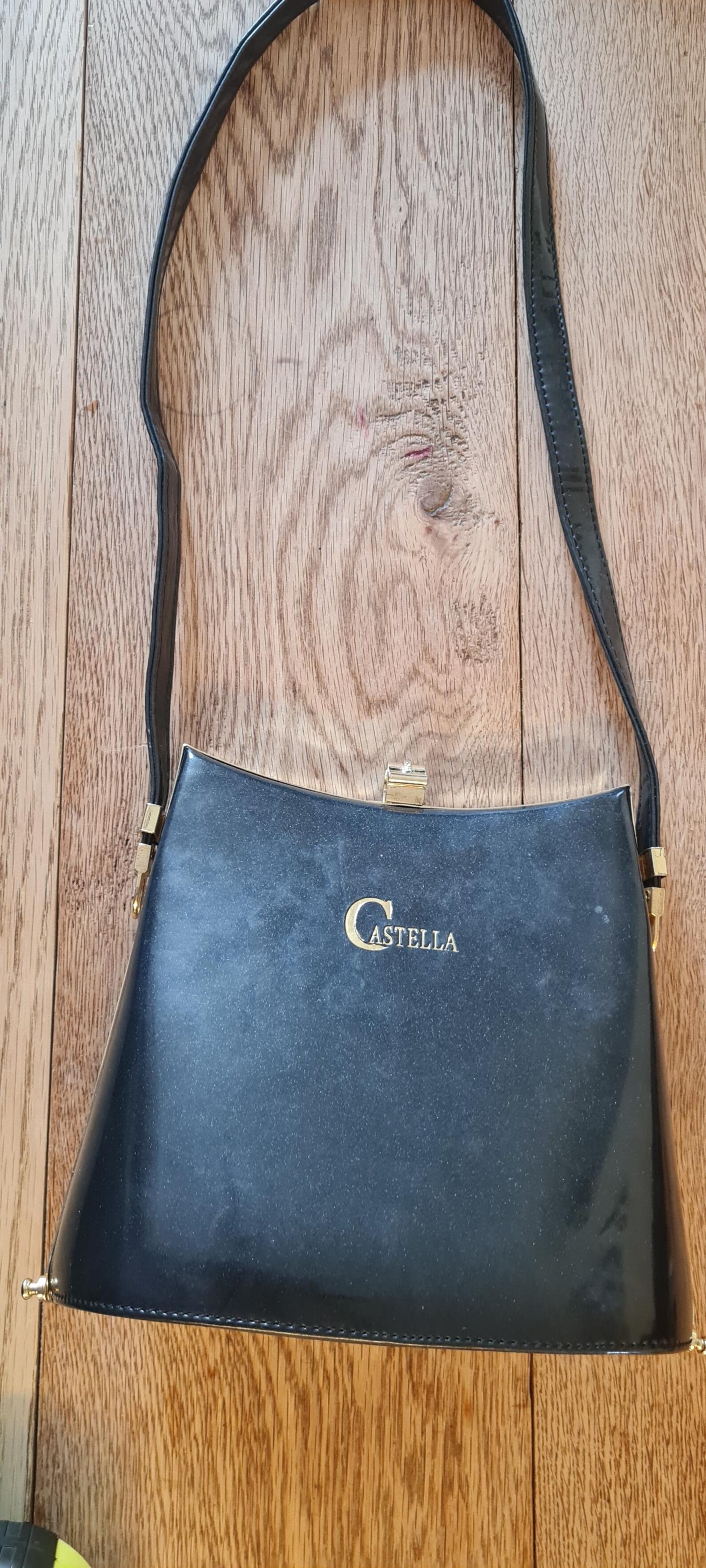 Vintage Original Unique Design Castella Retro Classic Black Patent Bag ...
