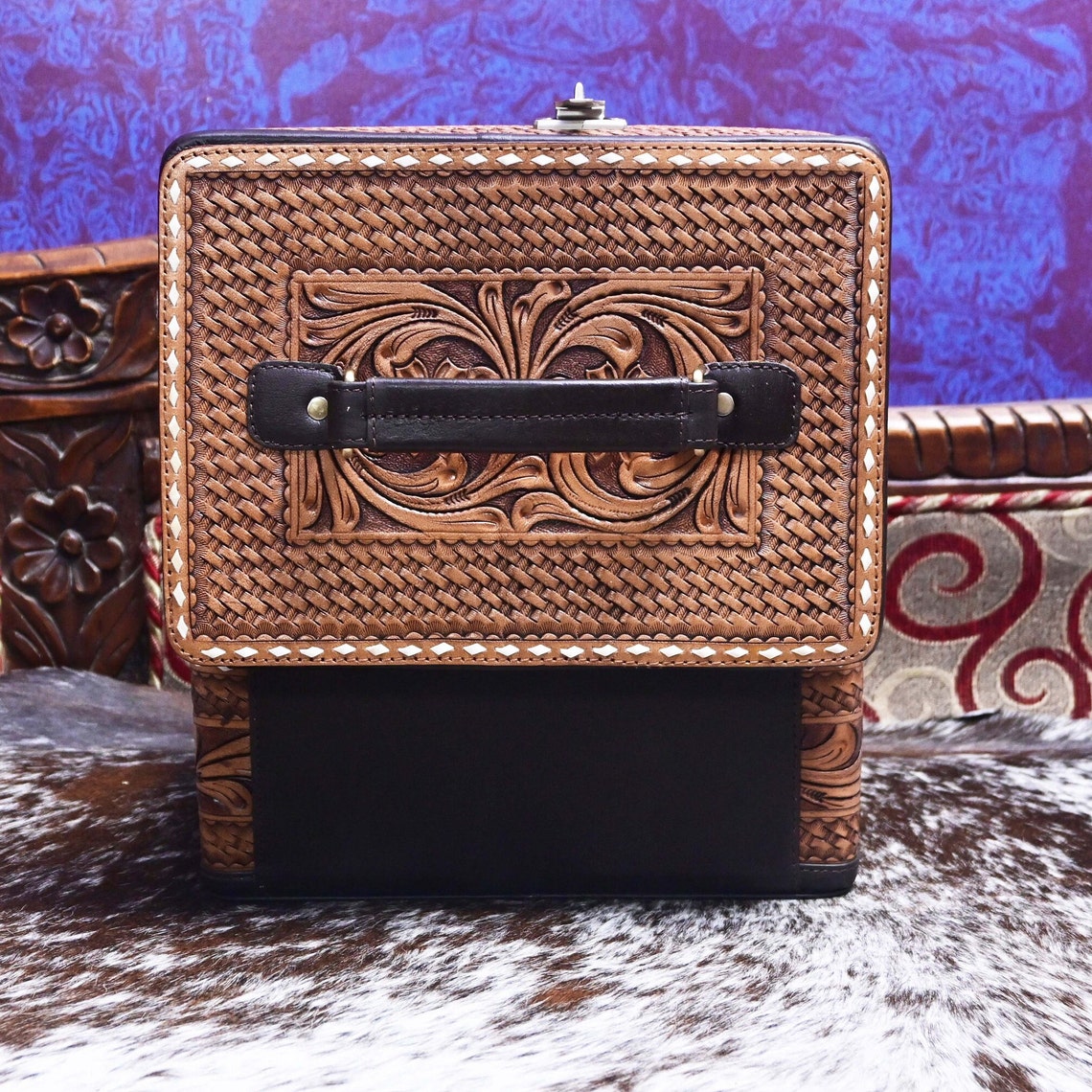 Large Jewelry Box, Jewelry Case, Leather Jewelry Box, Punchy, Tooled ...