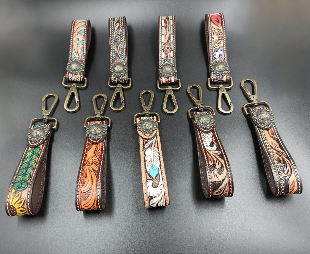 10 Tooled Leather Keychain: Western Cowgirl Car Key Fob - Etsy