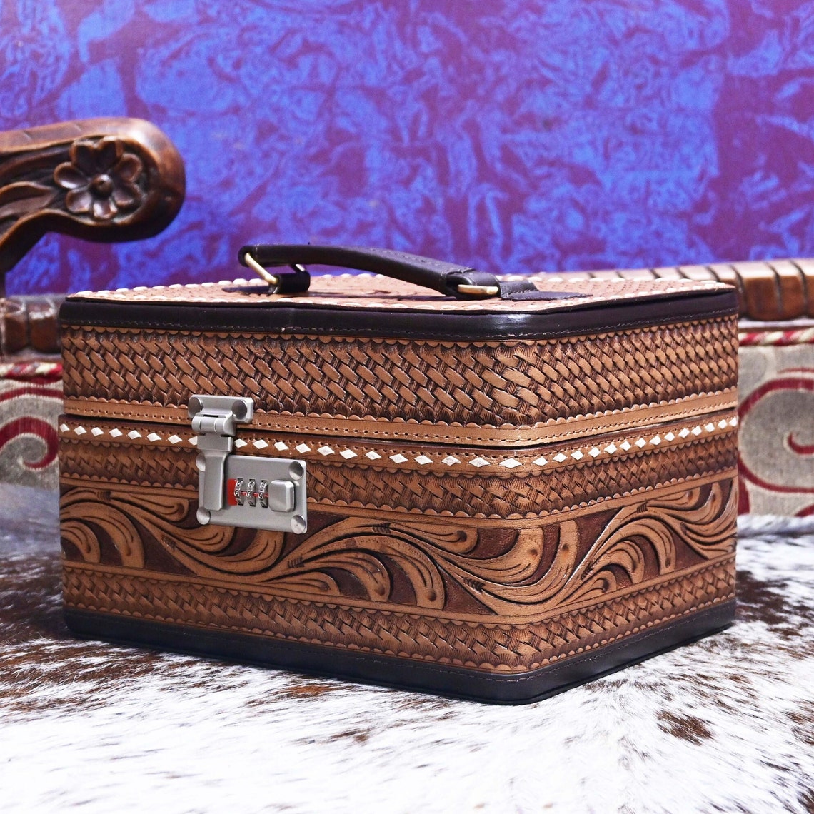 Large Jewelry Box, Jewelry Case, Leather Jewelry Box, Punchy, Tooled ...