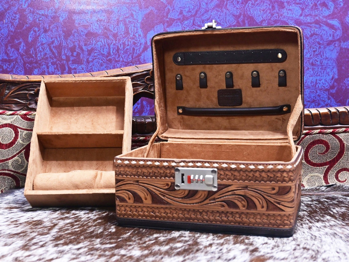 Large Jewelry Box, Jewelry Case, Leather Jewelry Box, Punchy, Tooled ...
